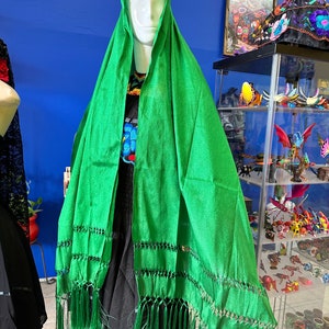 Authentic Mexican Elegance: Green Rebozo Tradition, 24.5” Wide X 77 ...