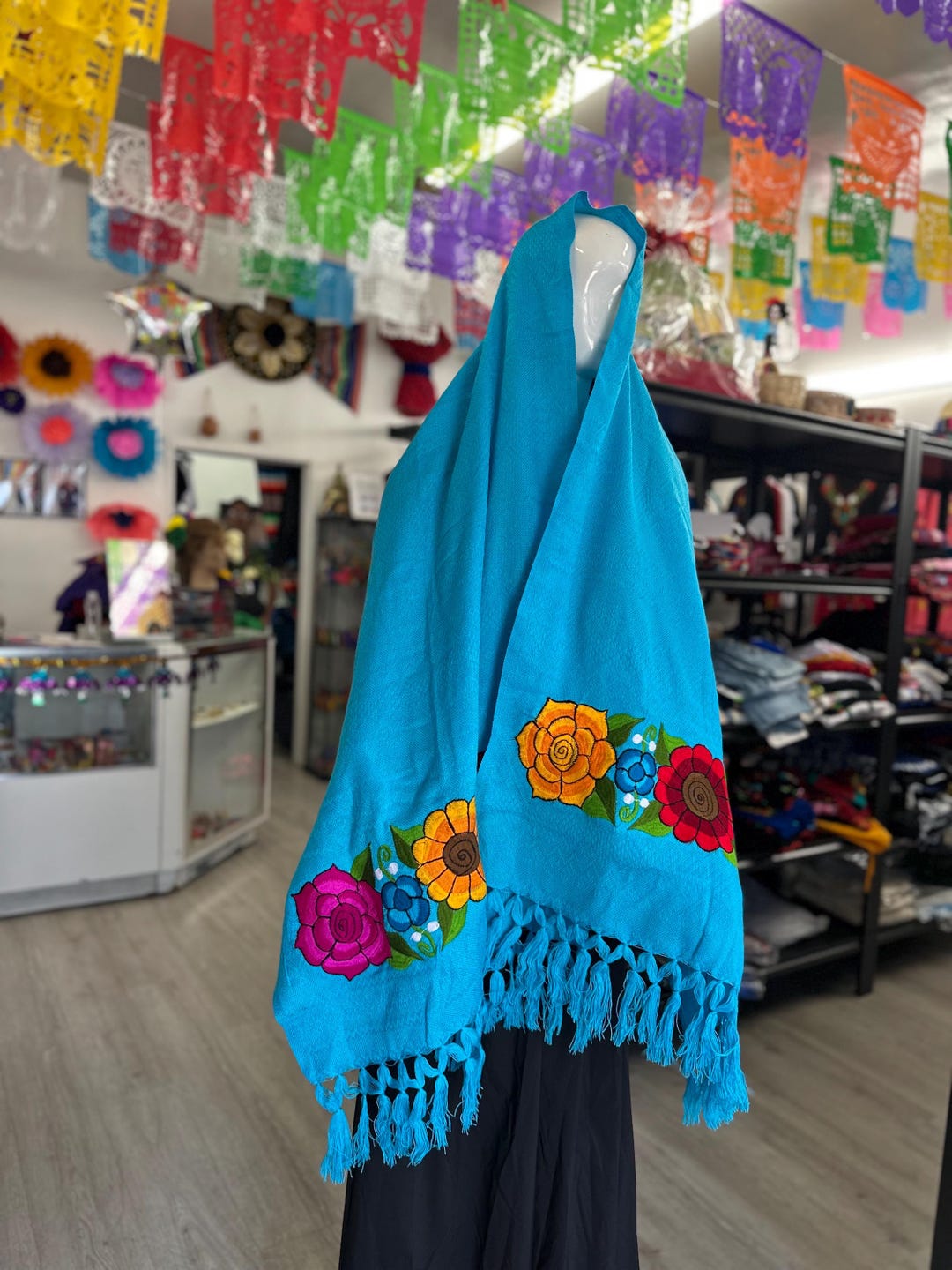 Multi Color Mexican Rebozo Embroidery Mexican Shawl - Etsy