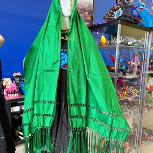 Authentic Mexican Elegance: Green Rebozo Tradition, 24.5” Wide X 77 ...