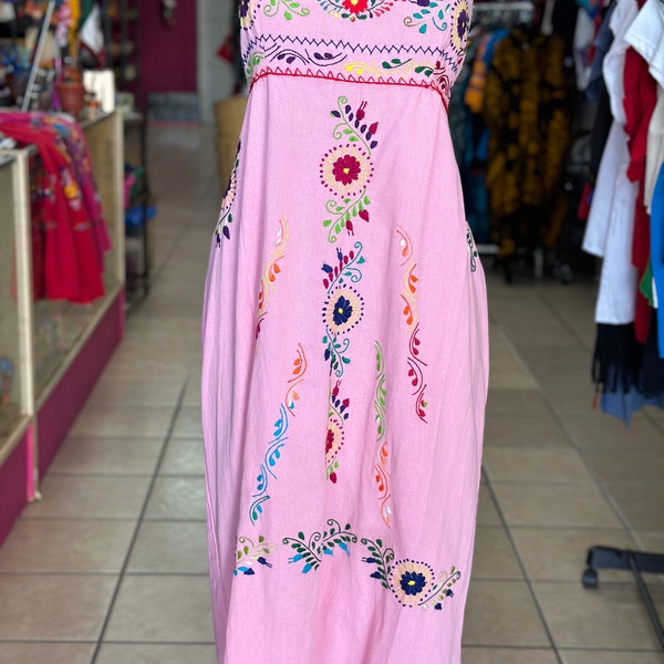 Pink Mexican Embroidery Dress - Etsy