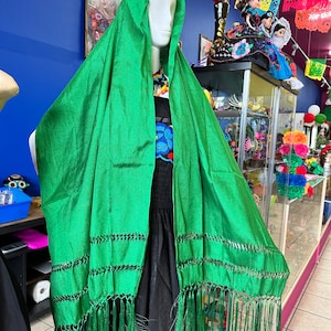 Authentic Mexican Elegance: Green Rebozo Tradition, 24.5” Wide X 77 ...