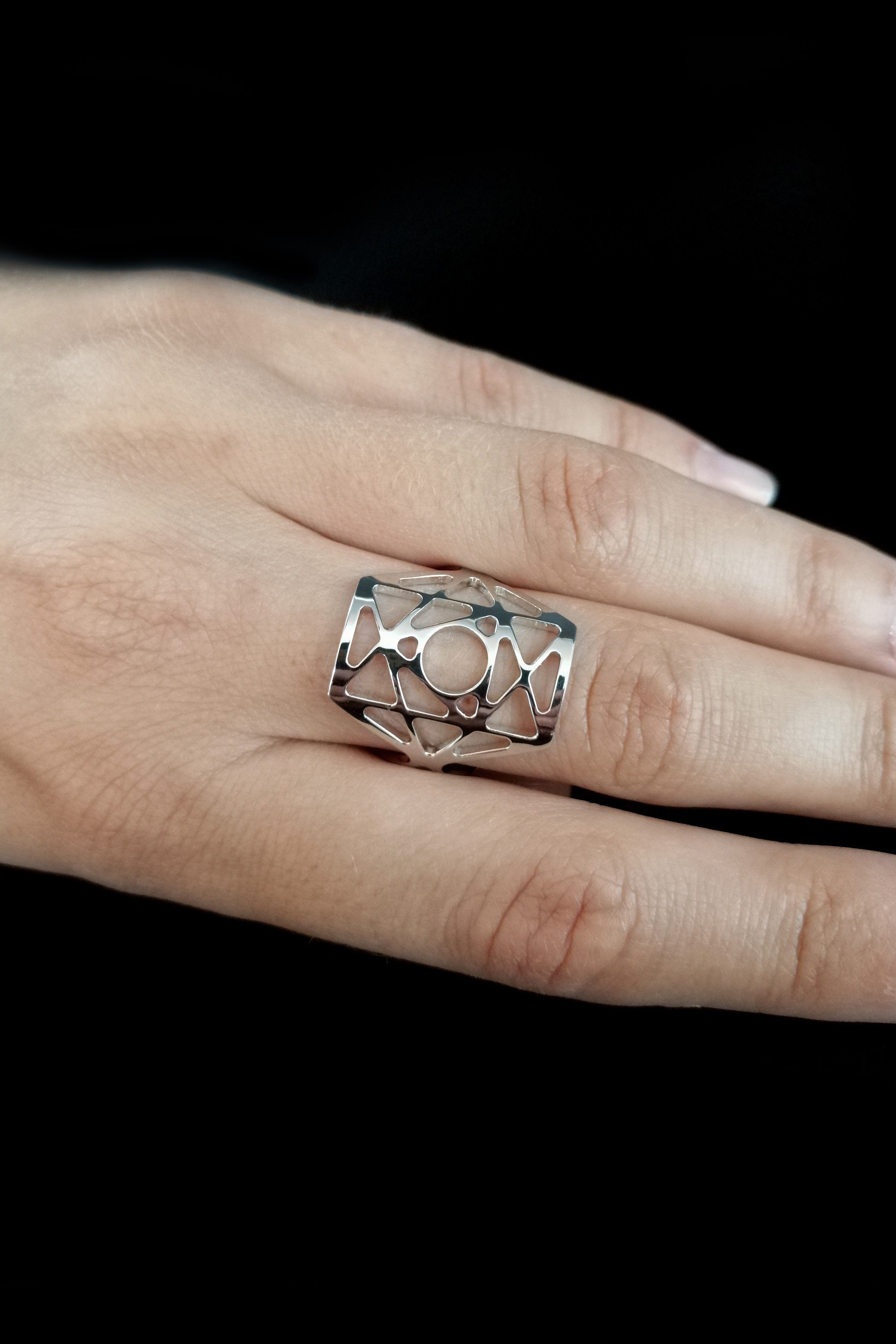 Geometric ring sacred geometry. Hexagon ring woman ring. | Etsy