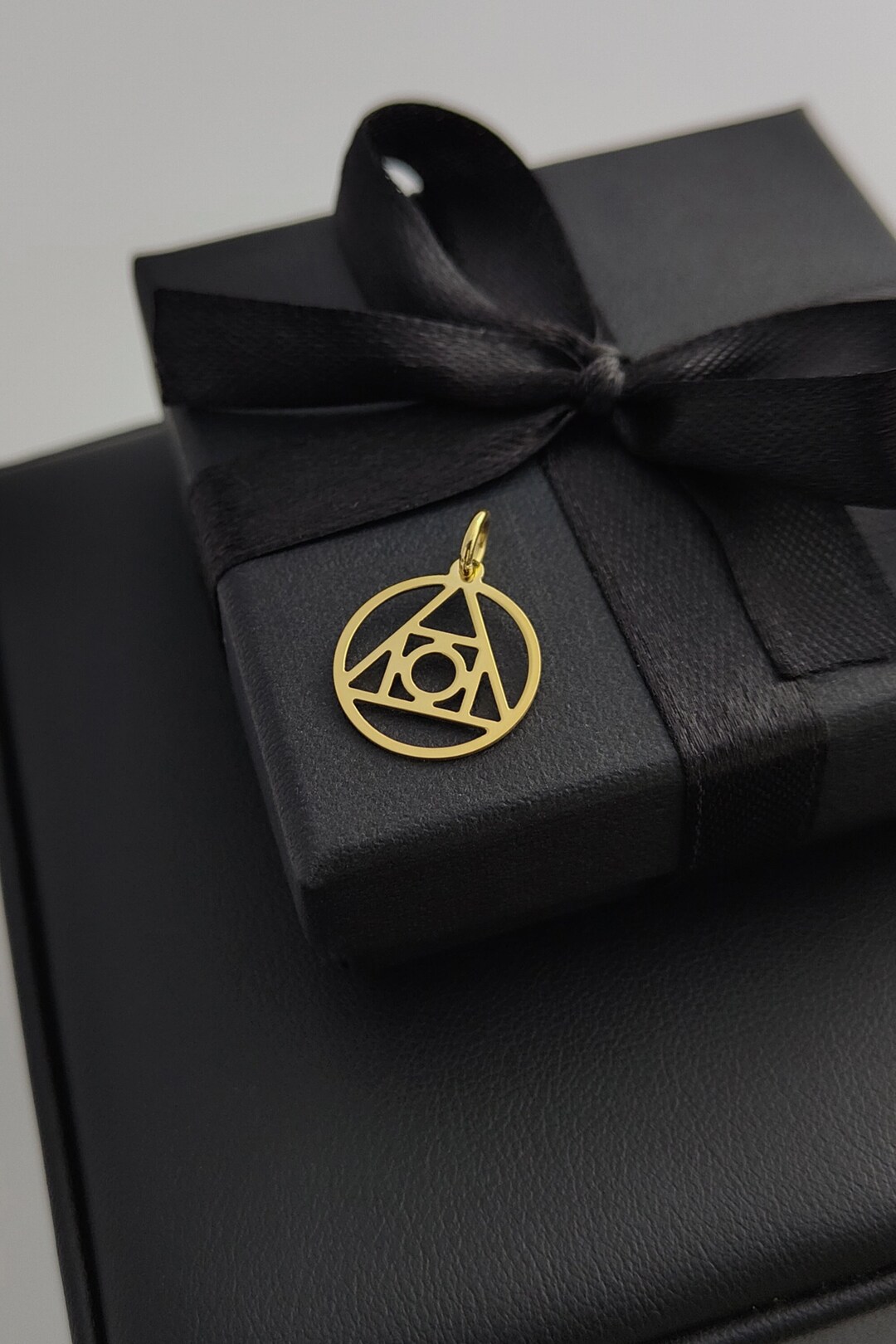 14K Gold Square Circle, 14K Solid Gold 4 Elements Pendant. Alchemical ...