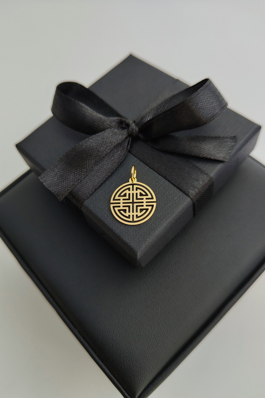 14K Gold Four Blessings Pendant, 14K Solid Gold Chinese Lucky Symbol ...