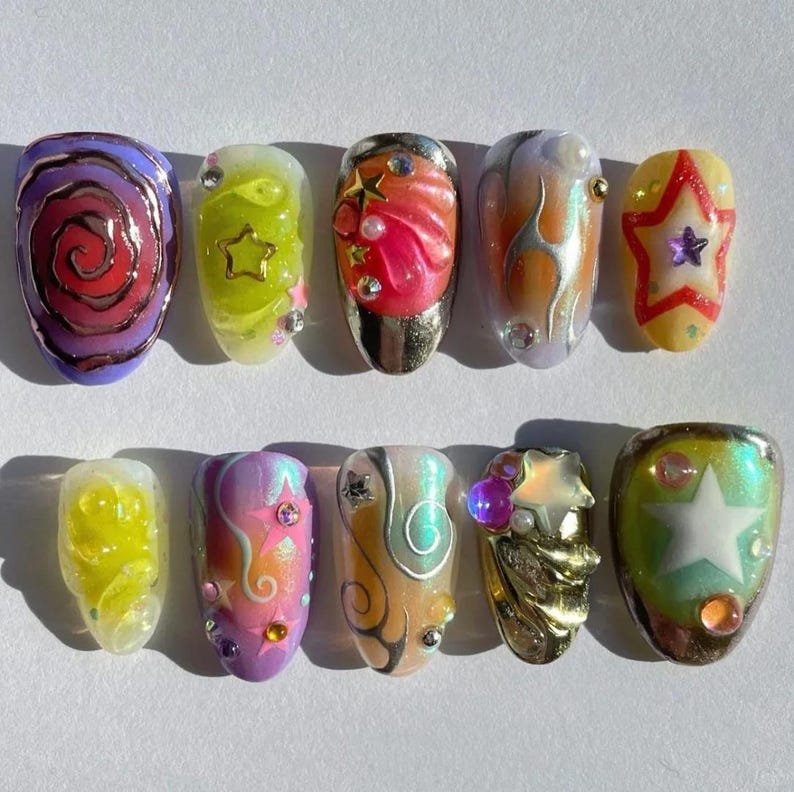 Handmade Premium Nail Tips/ Unique, Summer Nails/ Press on Nail Tips ...