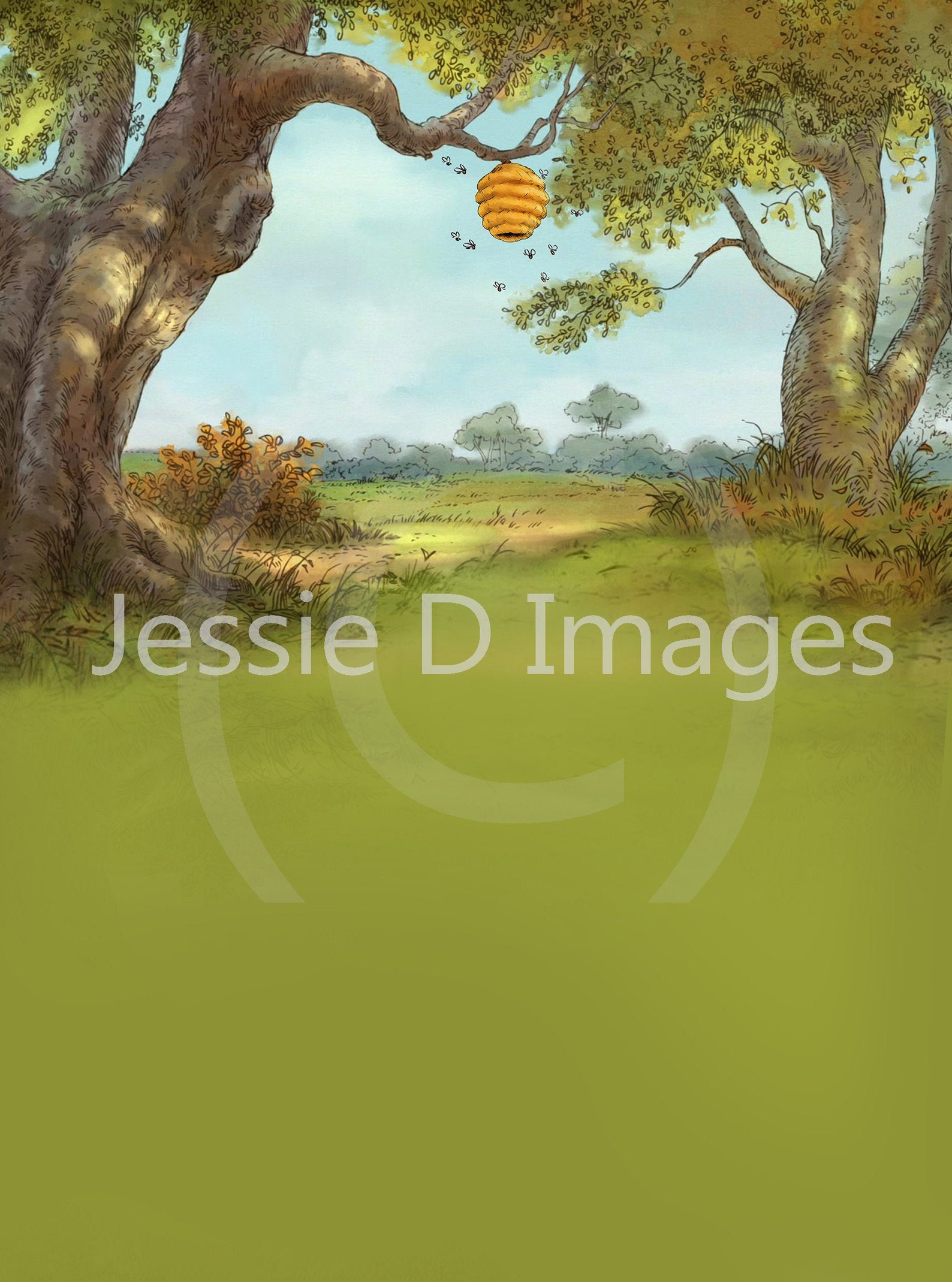 Large Winnie the Pooh Inspired Honey Tree Digital Background With Green ...