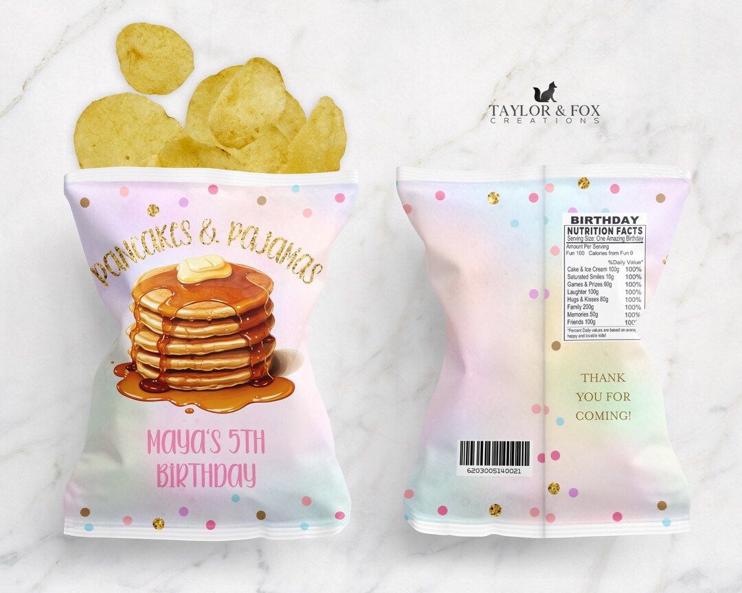 Pancakes and Pajamas Chip Bag, Pancake Breakfast Birthday Chip Bag ...
