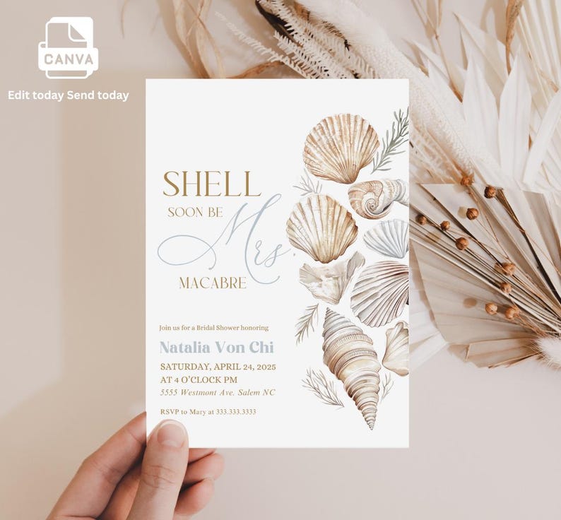 Boho Seashell Bridal Shower Invitation Template (digital Download) - Etsy