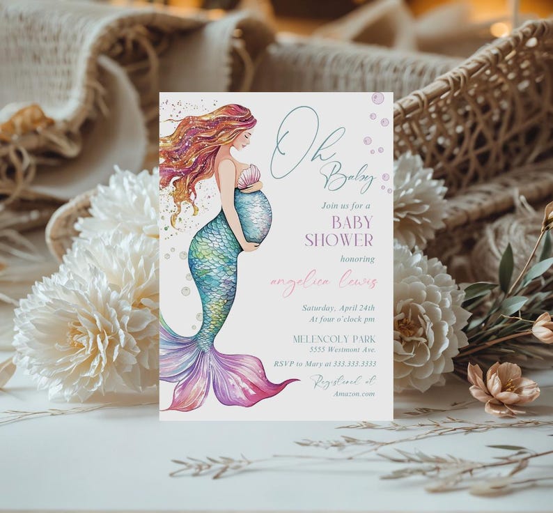 Pregnant Mermaid Baby Shower Invitation Bundle (digital Download) - Etsy