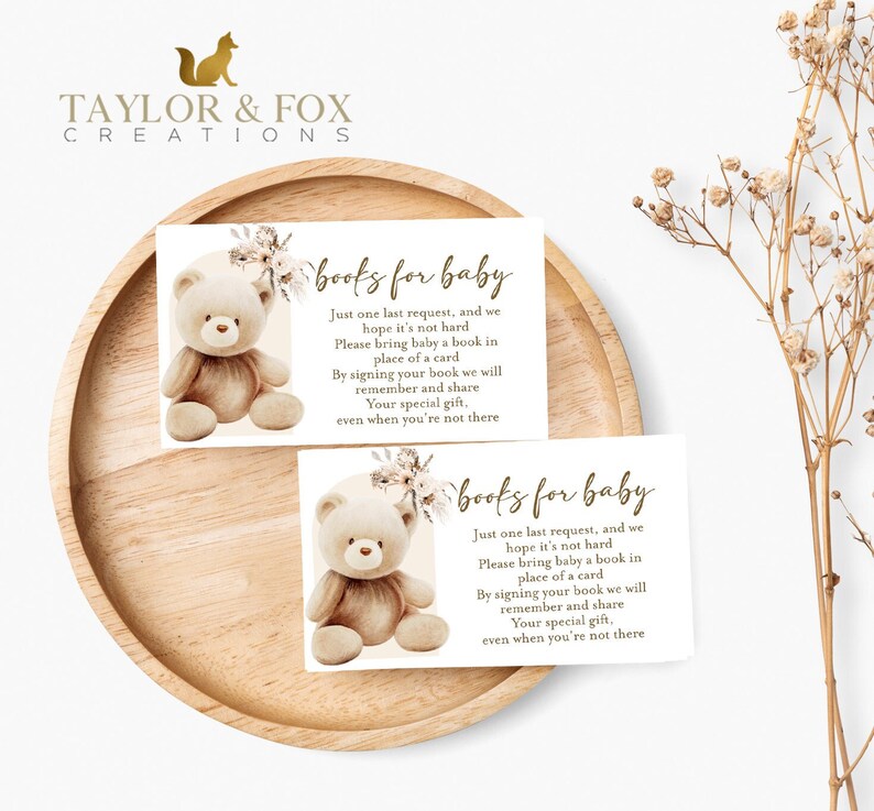 Editable Boho Teddy Bear Baby Shower Book Request Bear Themed - Etsy