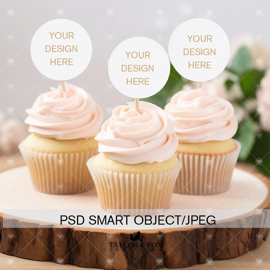 Cupcake Topper Mockup, Cupcake Topper PSD With Smart Object, Cupcake ...