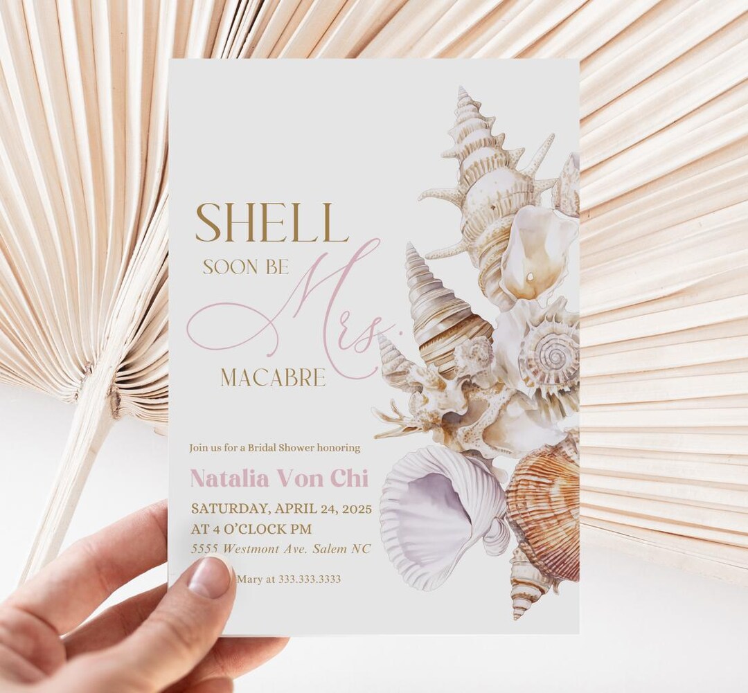Boho Beach Seashell Bridal Shower Invitation, Boho Wedding Shower ...