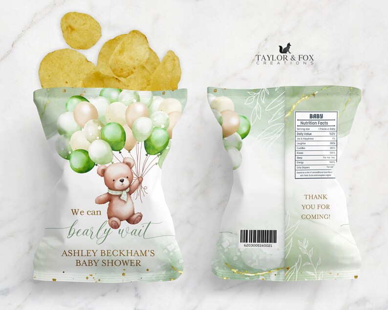 Editable Blue Teddy Bear Chip Bag Balloon Teddy Bear Potato - Etsy