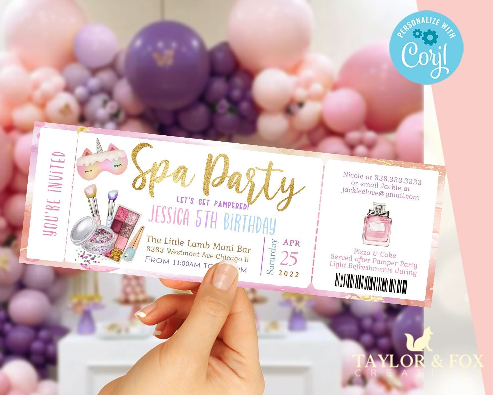 Boleto de invitación de cumpleaños de Spa editable, invitación a fiesta ...