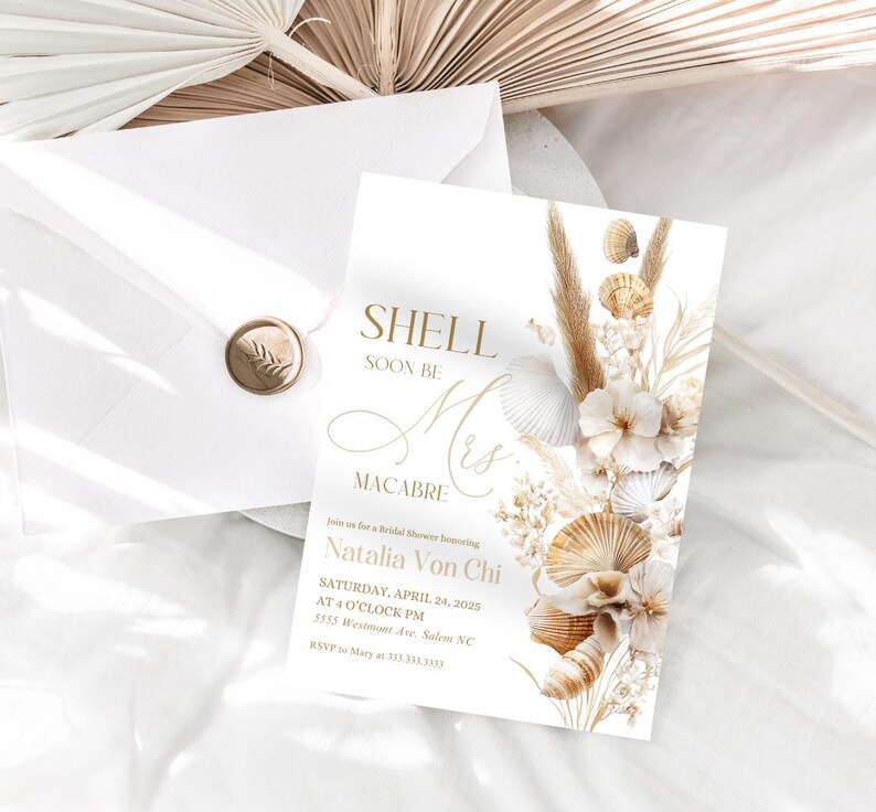 Boho Seashell Bridal Shower Invitation: Editable Canva Template - Etsy