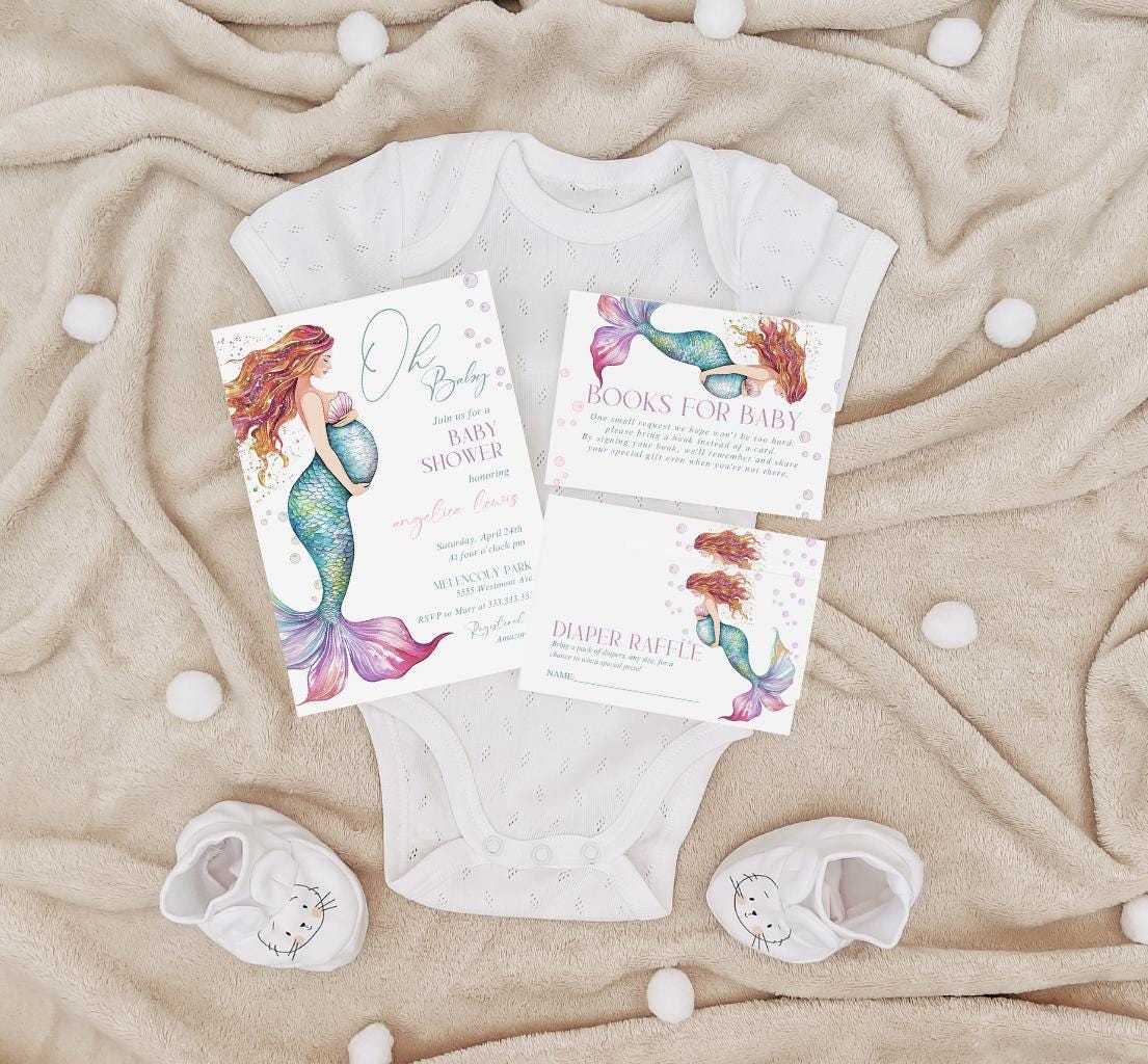 Pregnant Mermaid Baby Shower Invitation Bundle (digital Download) - Etsy