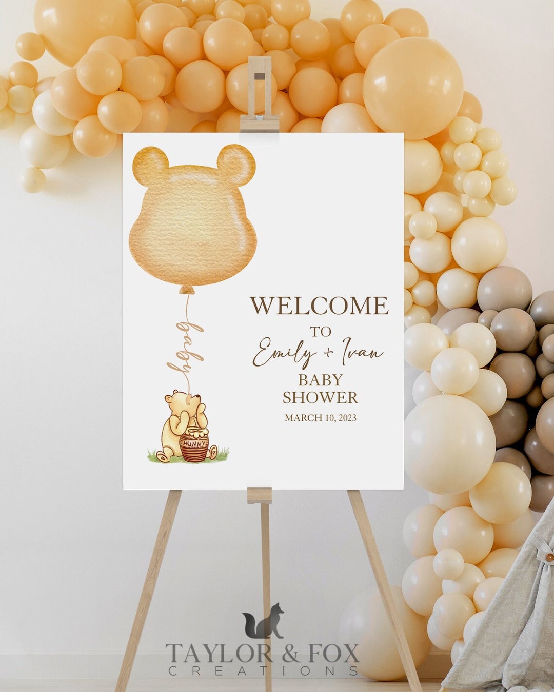 Editable Winnie the Pooh Sign, Winnie the Pooh Baby Shower, Winnie the ...