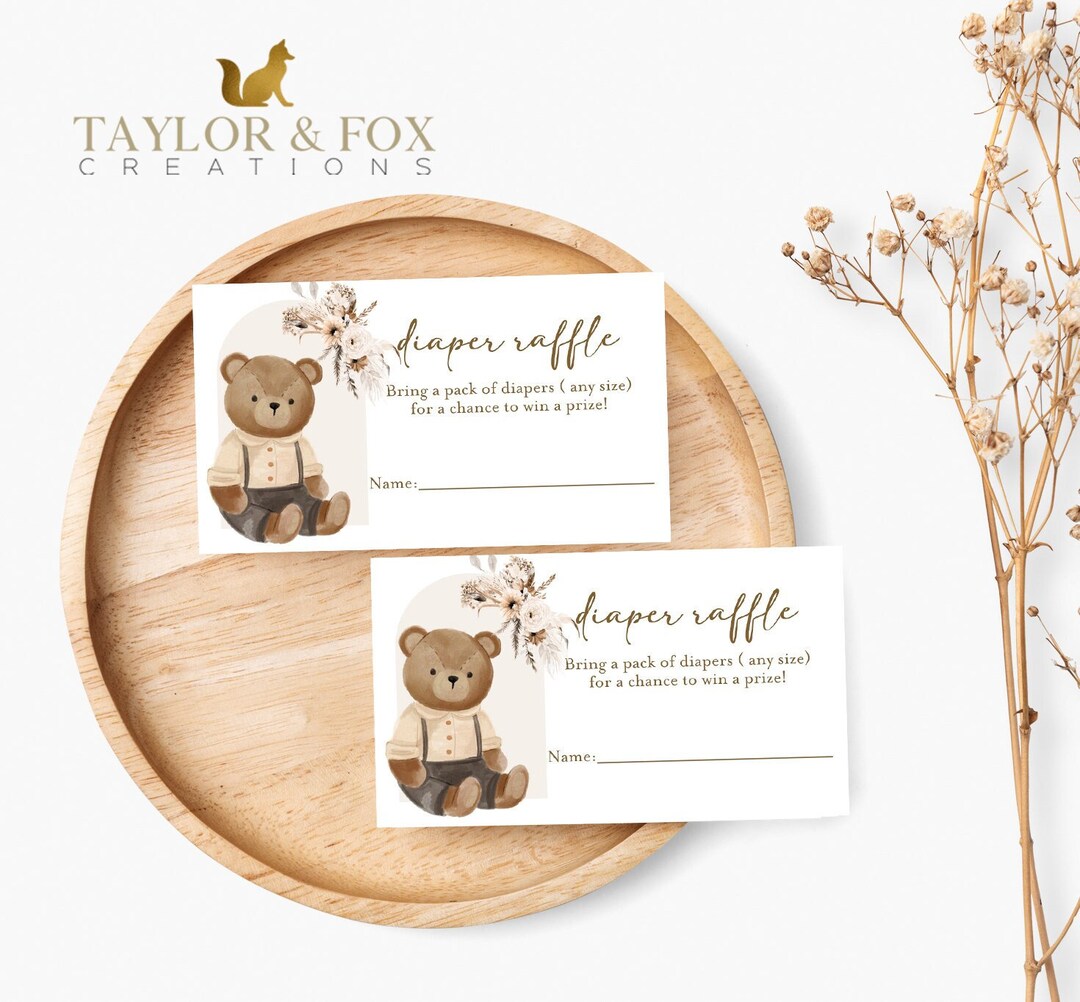 Boho Teddy Bear Baby Shower Diaper Raffle Bear Themed Baby Shower ...