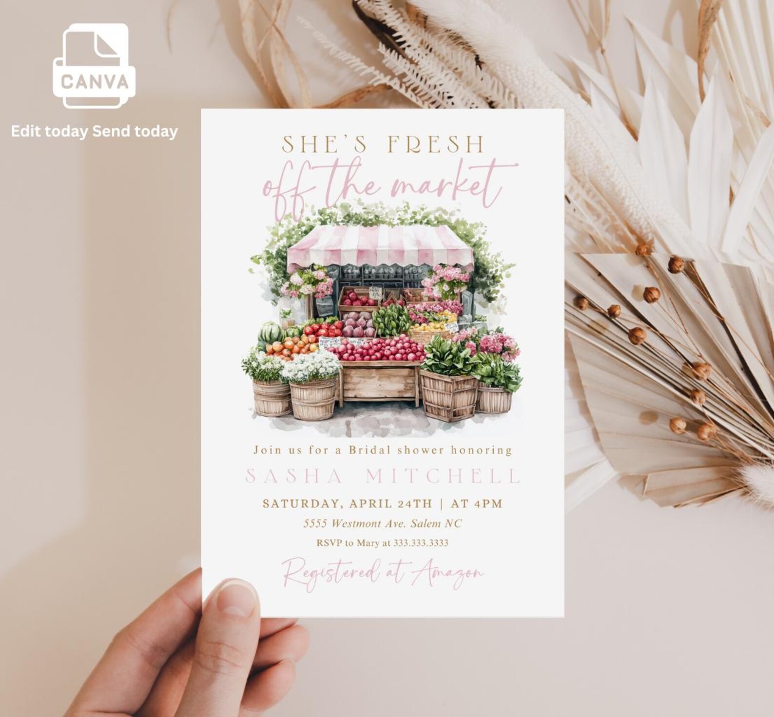 Flower Market Bridal Shower Invitation: Fresh Produce Stall (canva ...