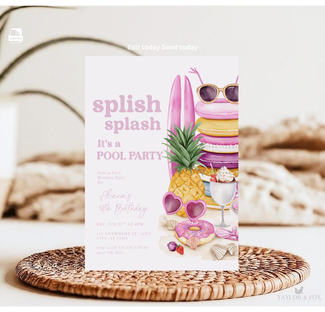 Pool Party Invitation, Girl Pool Birthday Party, Pastel Invite, Summer ...