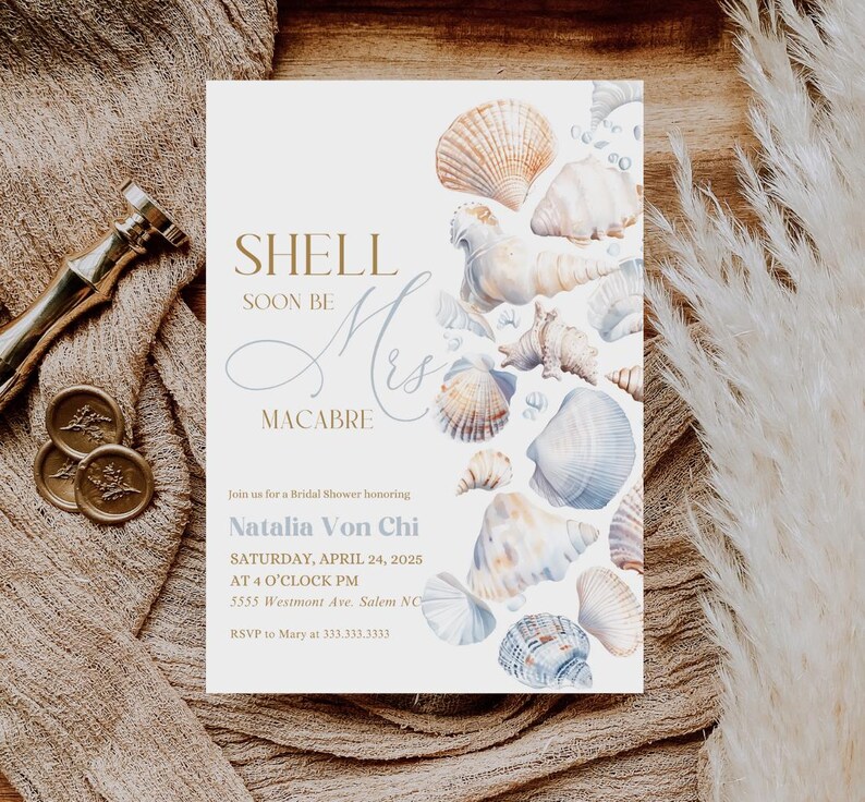 Boho Seashell Bridal Shower Invitation: Beach Theme (canva Template) - Etsy