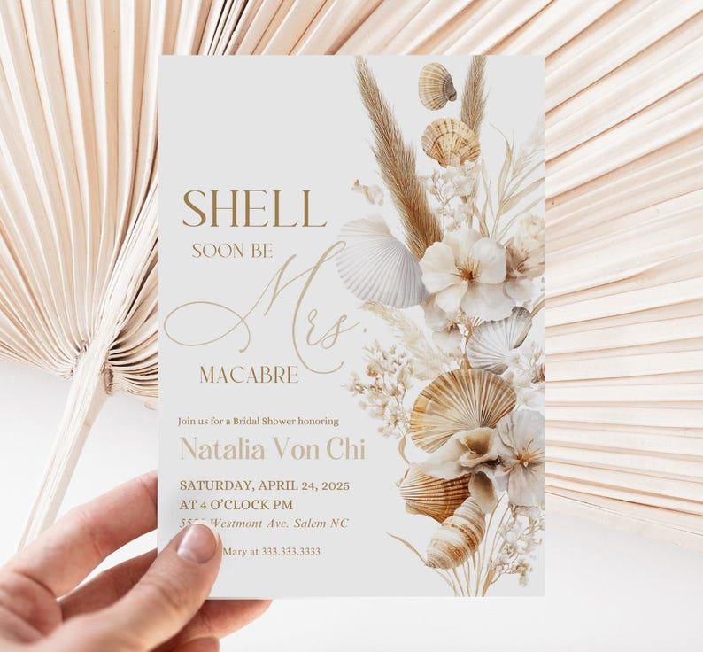 Boho Seashell Bridal Shower Invitation: Editable Canva Template - Etsy