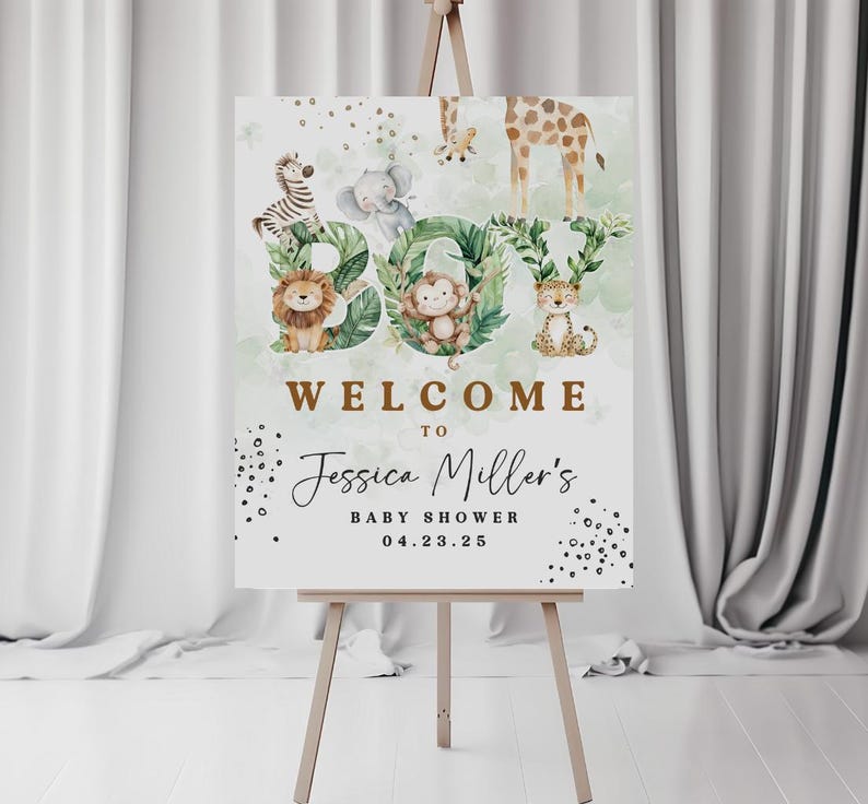 Jungle Safari Baby Shower Welcome Sign (digital Template) - Etsy