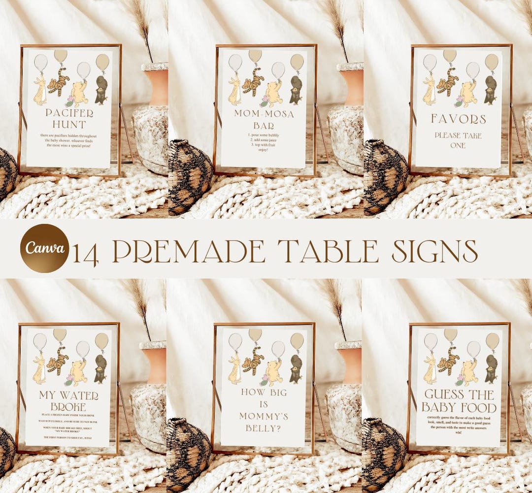 Winnie the Pooh Gender Neutral Table Sign, Winnie the Pooh Baby Shower ...