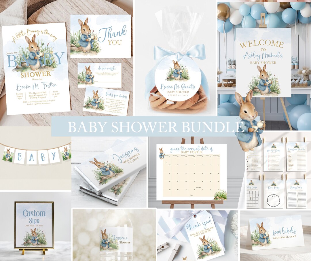 Peter Rabbit Baby Shower Invitation Bundle, Blue Peter Rabbit Baby ...