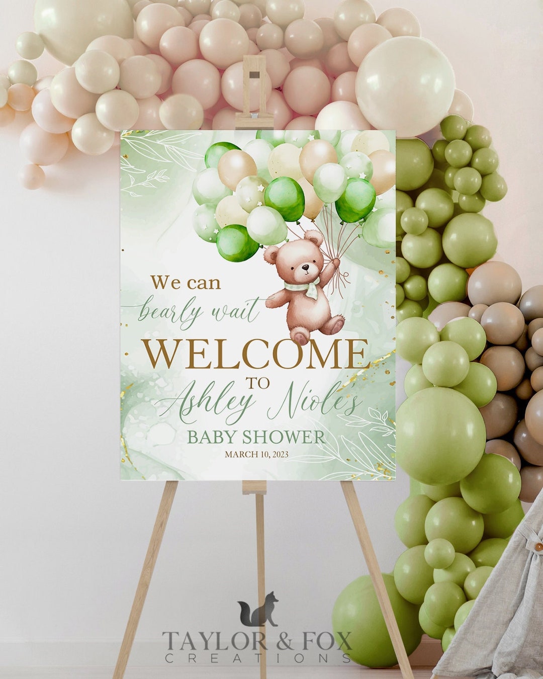 Editable Teddy Bear Welcome Sign, Teddy Bear Balloon Baby Shower ...