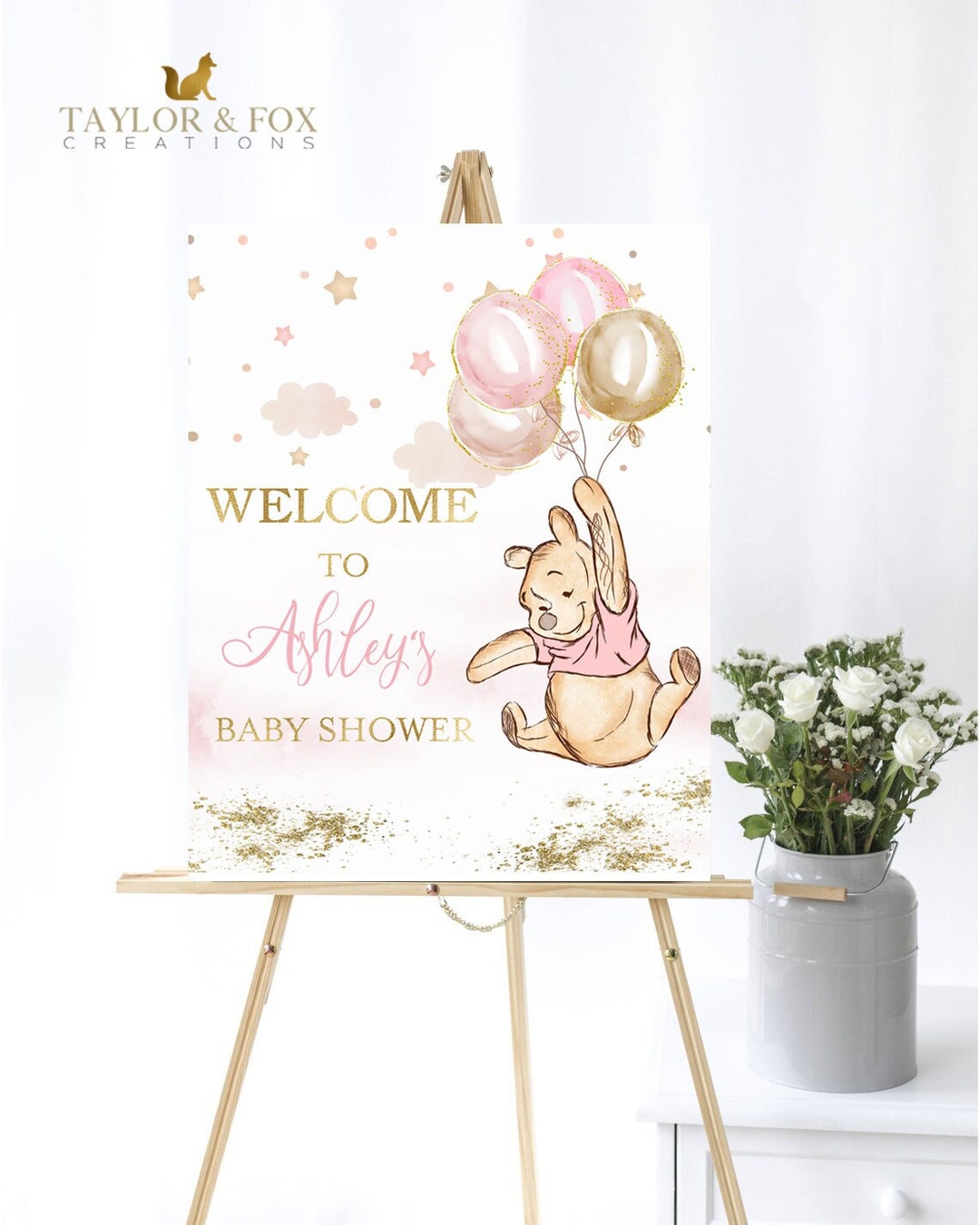 Editable Winnie the Pooh Sign, Winnie the Pooh Baby Shower, Winnie the ...