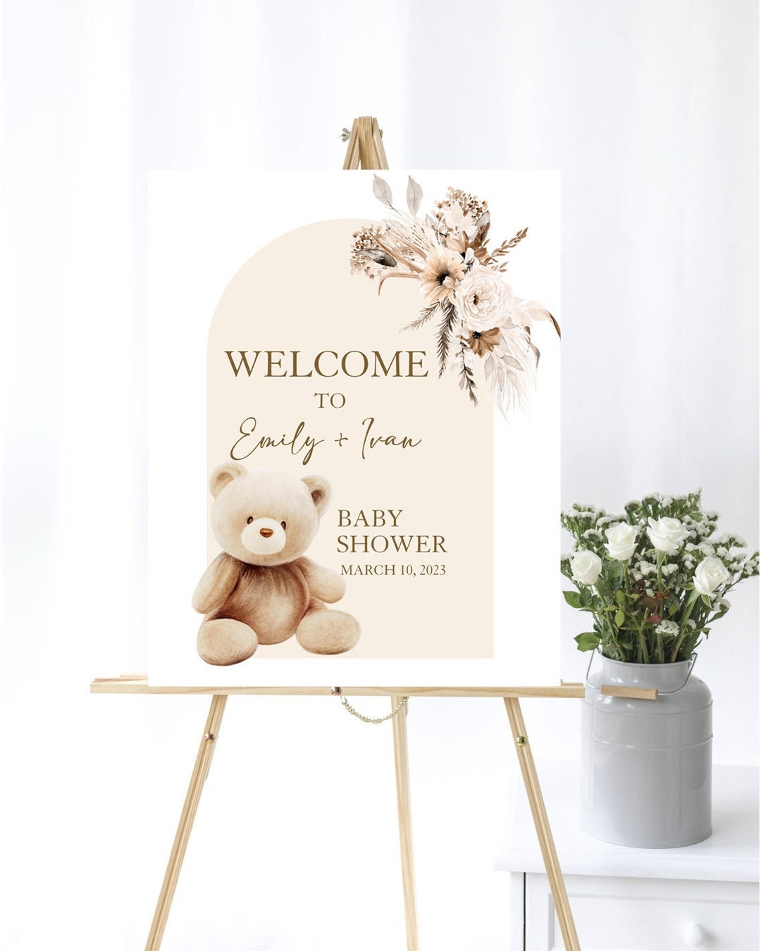 Editable Teddy Bear Baby Shower Welcome Sign Bear Themed Baby Shower ...