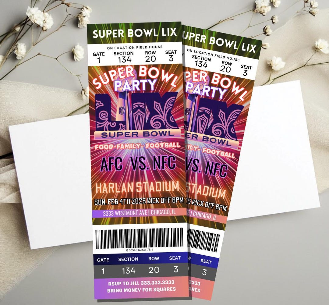 Football Ticket, Super Bowl Football Ticket, Printable Ticket, Football ...