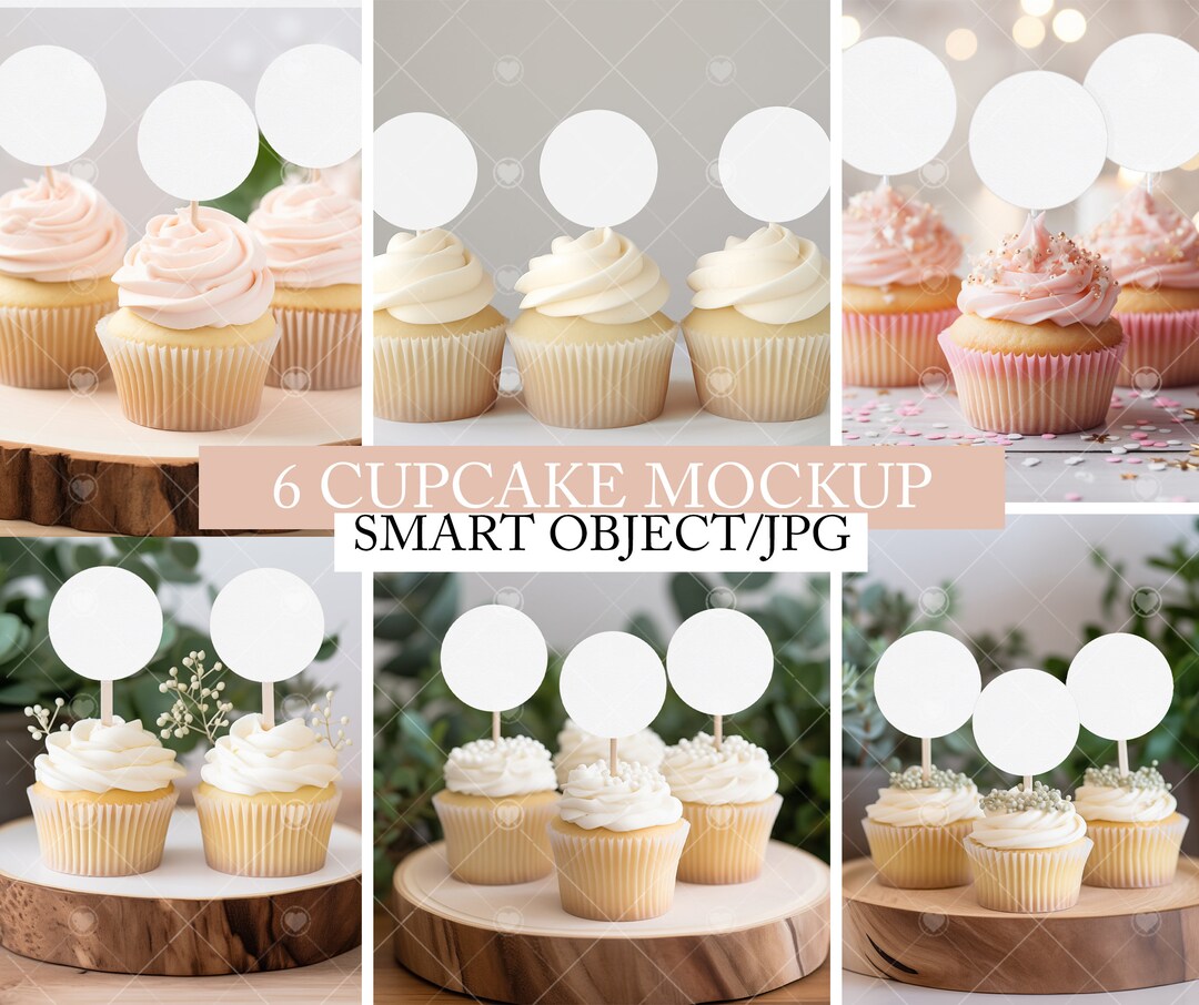 Cupcake Mockup Bundle 6 PSD Smart Object,cupcake Topper Mockup, Cupcake ...