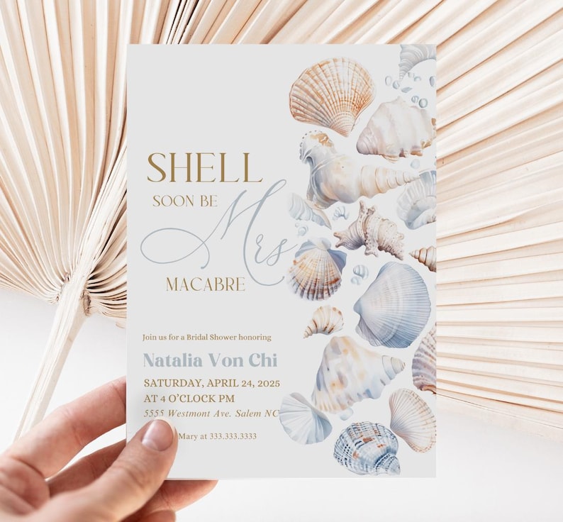 Boho Seashell Bridal Shower Invitation: Beach Theme (canva Template) - Etsy