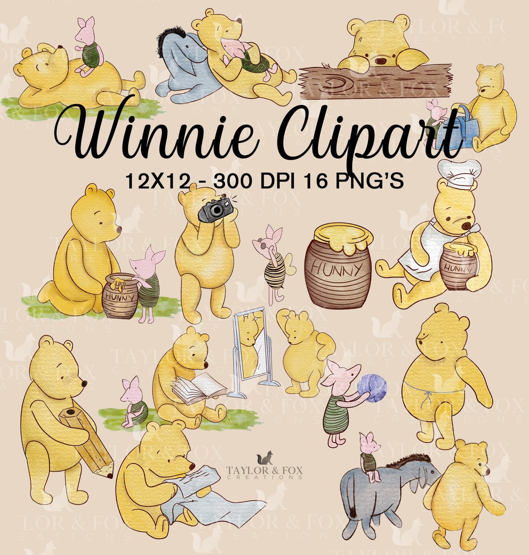 Winnie the Pooh Clipart Bundle: Classic Character PNG Images (digital ...