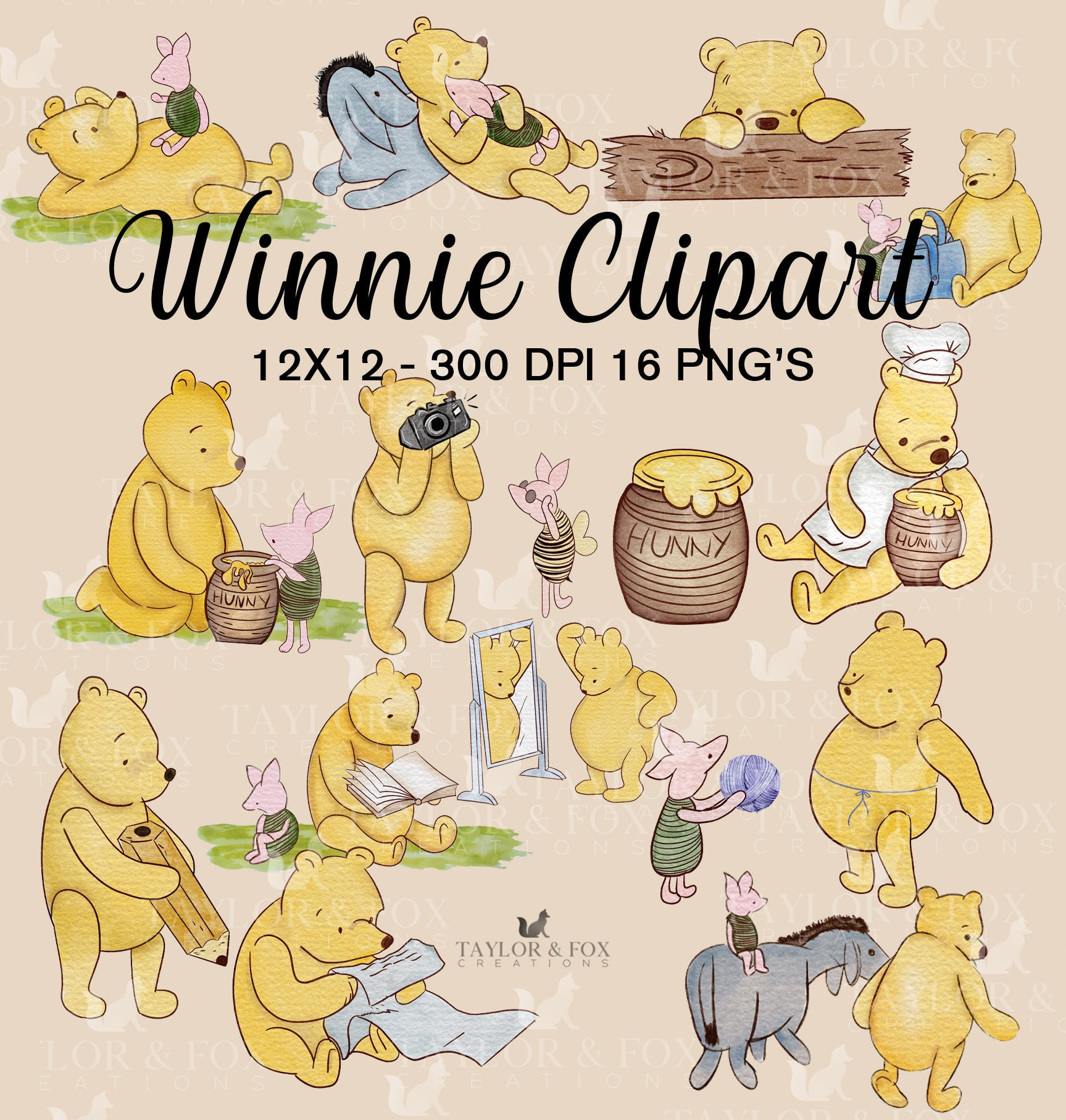 Winnie Clipart Bundle, Winnie Clipart, Winnie Png, Winnie the Pooh ...