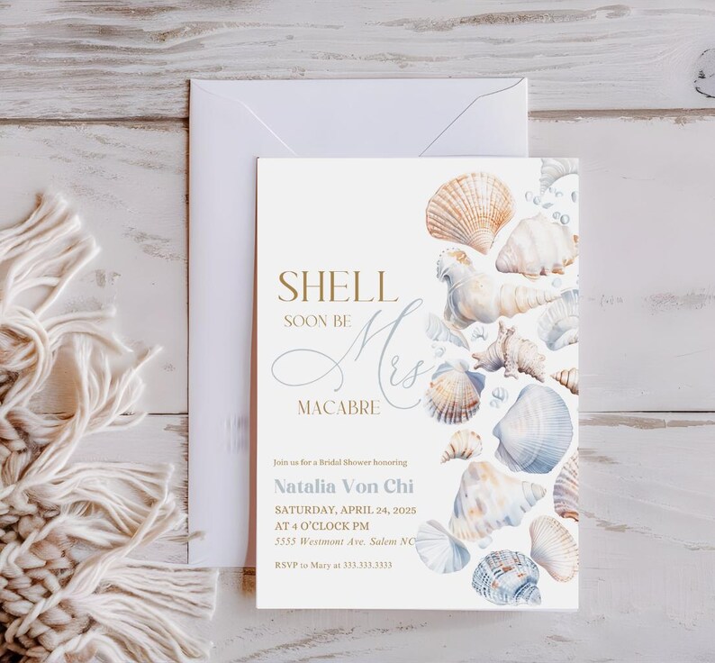 Boho Seashell Bridal Shower Invitation: Beach Theme (canva Template) - Etsy