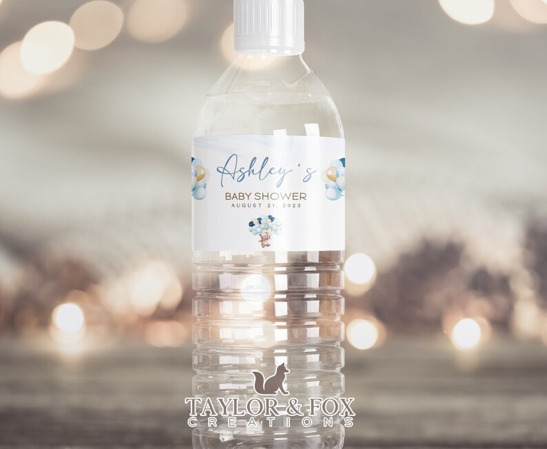 Editable Teddy Bear Baby Shower Water Bottle Label Teddy Bear - Etsy