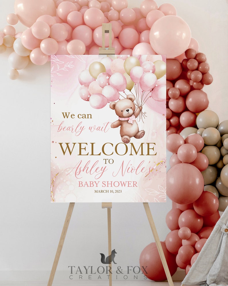 Editable Teddy Bear Welcome Sign Teddy Bear Balloon Baby - Etsy Canada