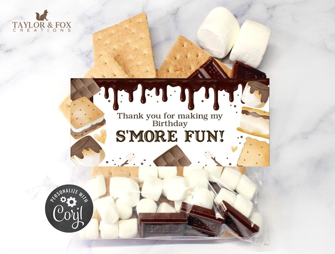 Editable S'more Birthday Bag Topper , Smore Candy Bag Cover, Camping ...