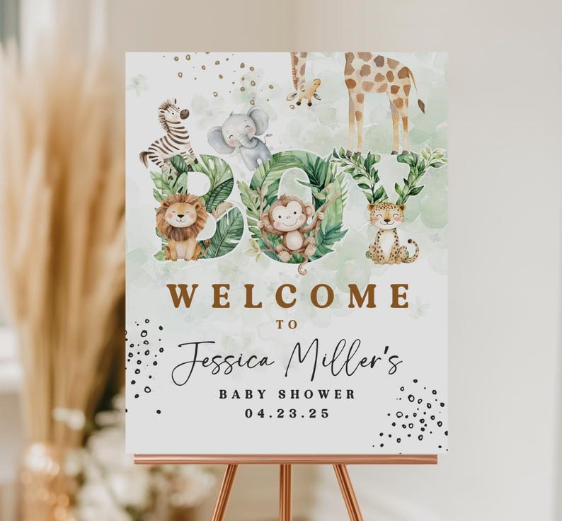 Jungle Safari Baby Shower Welcome Sign (digital Template) - Etsy