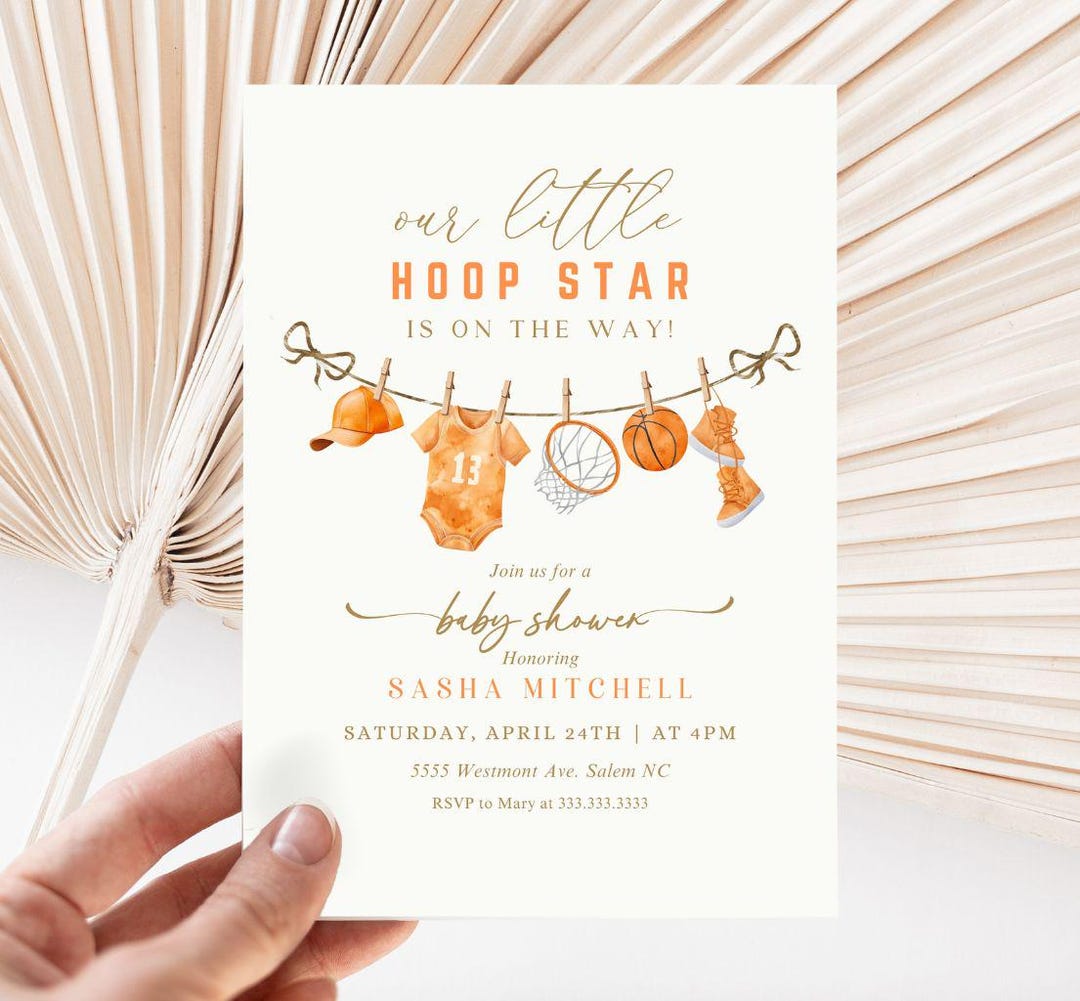 Basketball Baby Shower Invitation, Clothesline Basketball Invitation ...