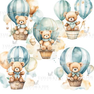 Teddy Bear Hot Air Balloon Watercolor Clipart, Teddy Bear Theme Baby ...