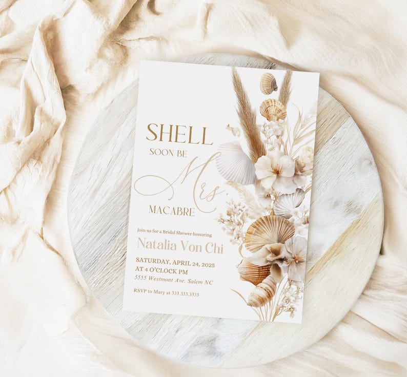 Boho Seashell Bridal Shower Invitation: Editable Canva Template - Etsy