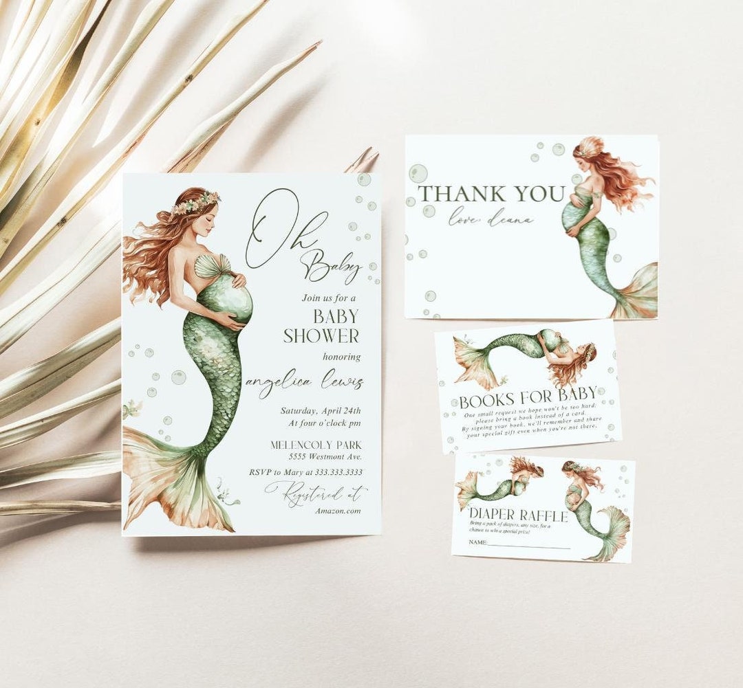 Pregnant Mermaid Baby Shower Invitation Bundle (digital Download) - Etsy