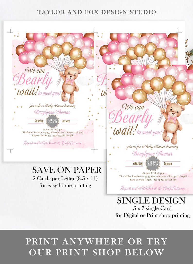 Editable Teddy Bear Baby Shower Invitation Bear Themed Baby - Etsy