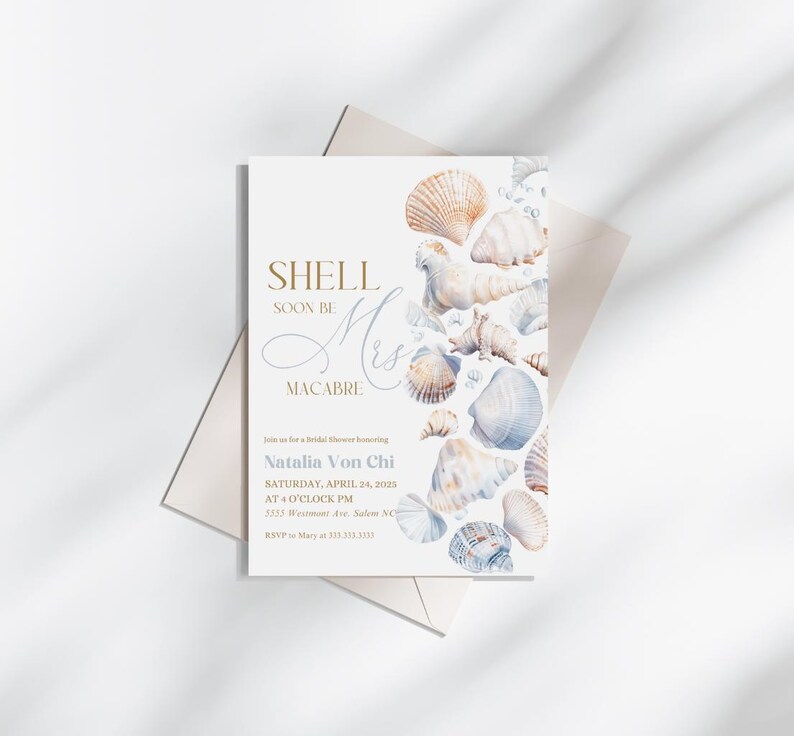 Boho Seashell Bridal Shower Invitation: Beach Theme (canva Template) - Etsy