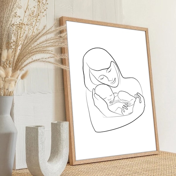Mother and Baby Line Art - Etsy