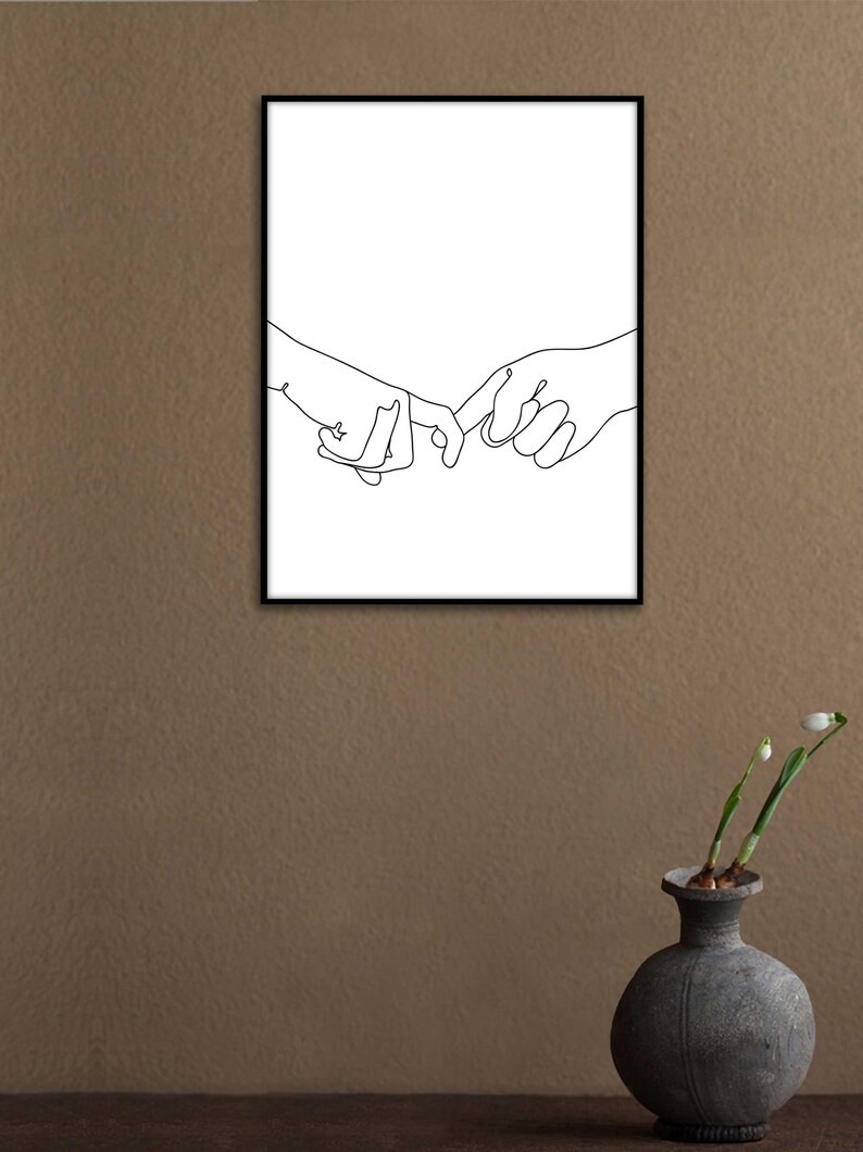 Pinky Promise Hand Print One Line Drawing Lovers Hands Etsy